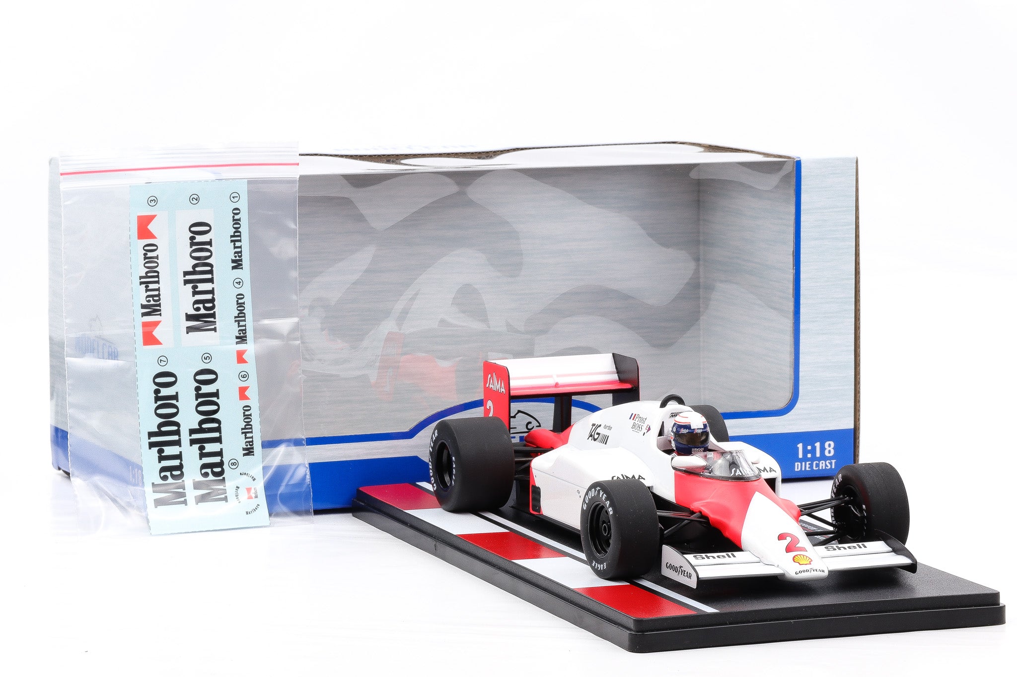 1:18 McLaren MP4-2B #2 Alain Prost Winner Monaco GP 1985 mit Decals MC ...